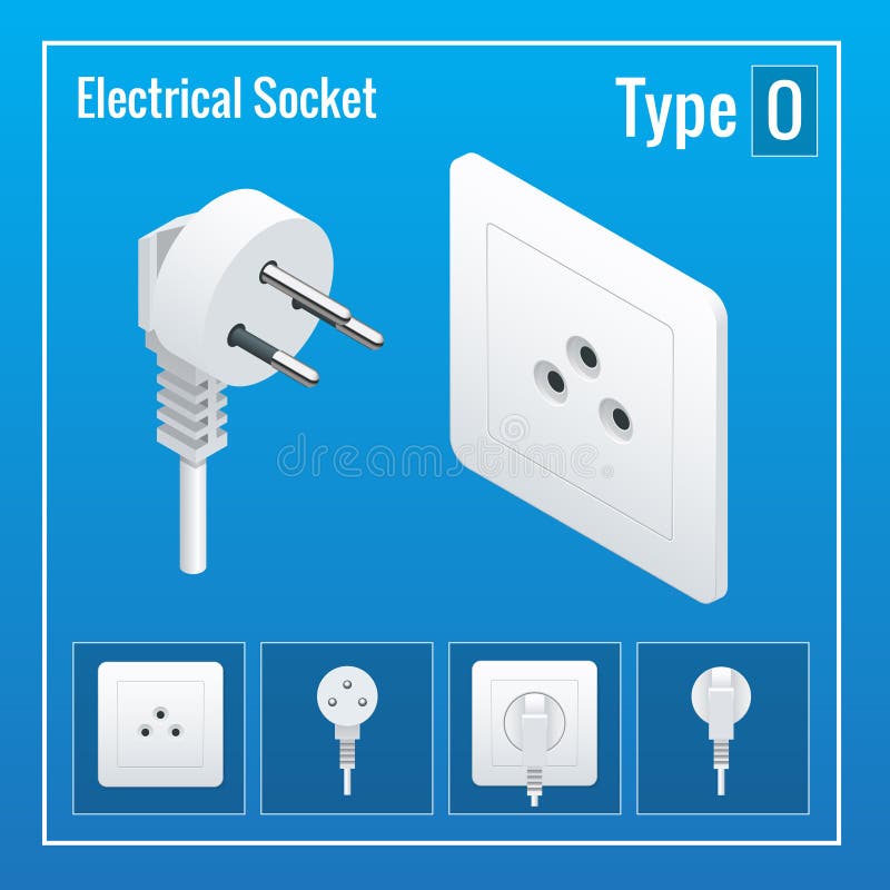 Isometric Switches and Sockets Set. Type O. AC Power Sockets Realistic ...
