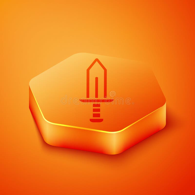 Isometric Sword Icon Isolated on Orange Background. Medieval Weapon ...