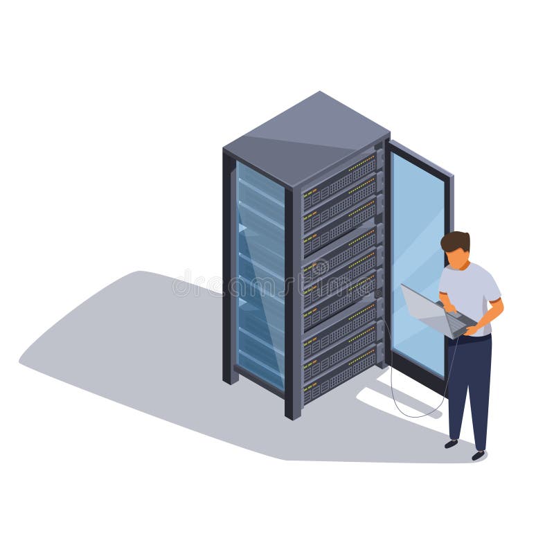 Isometric System Administrator Configuring Server Stock Vector ...