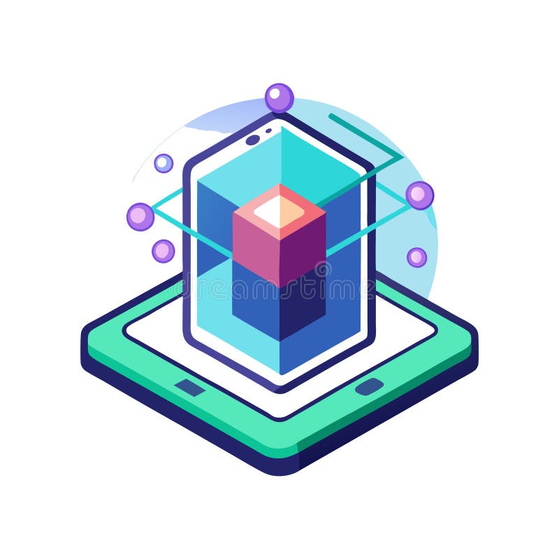 Isometric Tablet with 3D Cube and Connection Lines, Technology Concept ...
