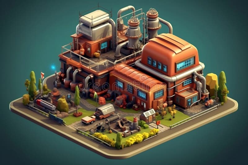Isometric Tanks Factory for Game Asset. Generative Ai Stock ...