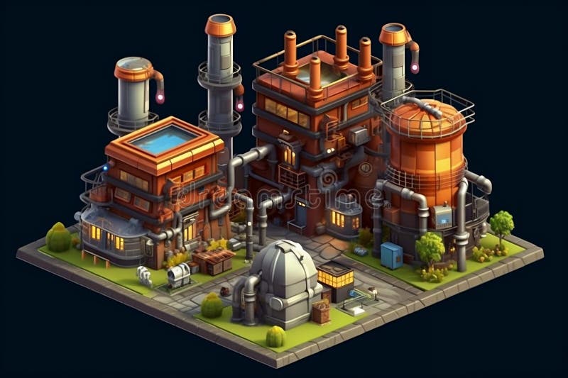 Isometric Tanks Factory for Game Asset. Generative Ai Stock ...