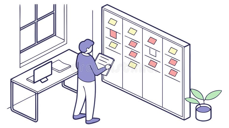 Isometric Task Management with Sticky Notes, Organization, Planning ...