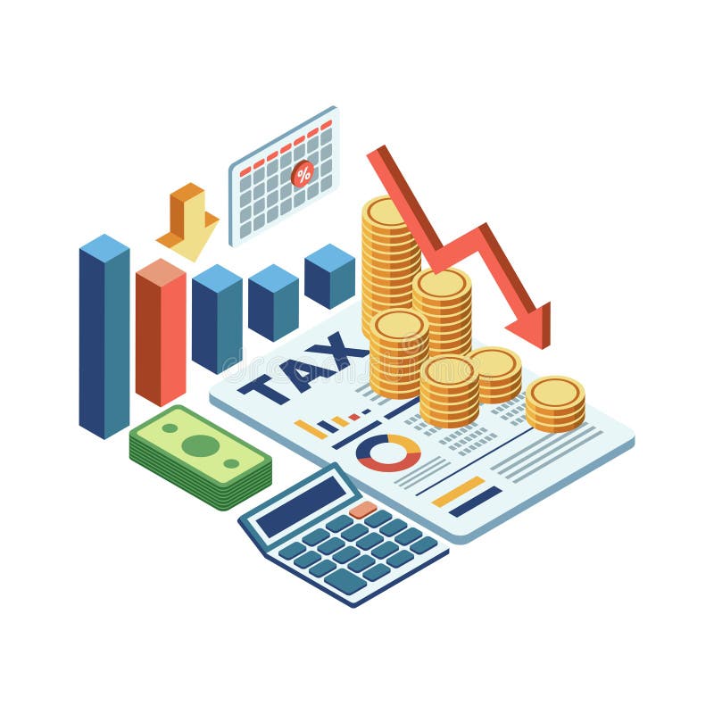 Isometric Tax Deduction Concept with Financial Elements Stock Vector ...