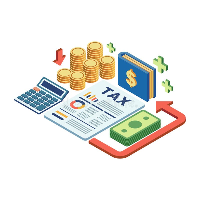 Isometric Tax Return Concept with Wallet and Financial Elements Stock ...
