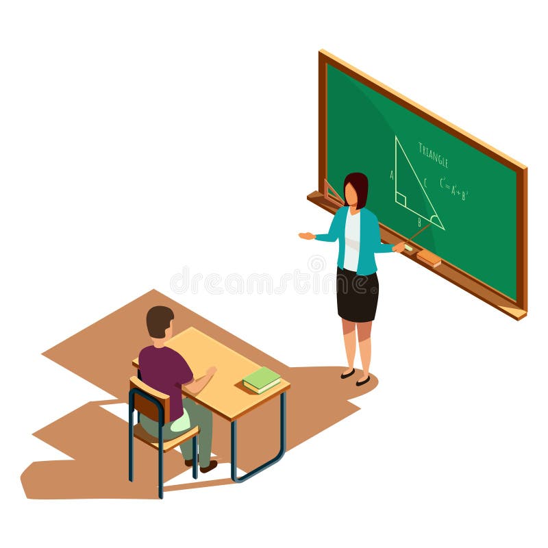 Isometric Teacher Explaining Material To Student from Blackboard Stock ...