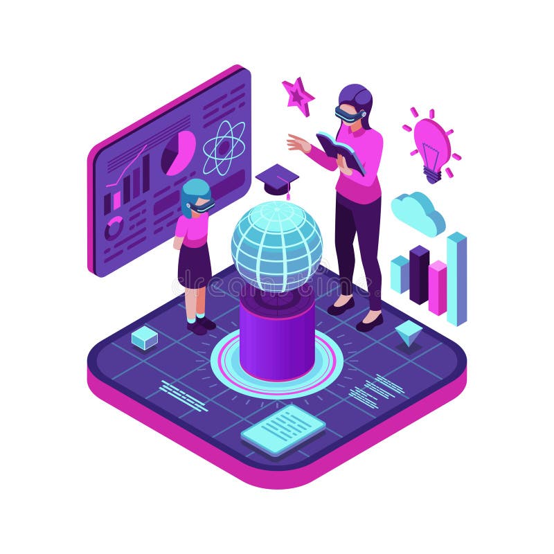 Isometric Teacher and Student in Virtual Metaverse Classroom Stock ...