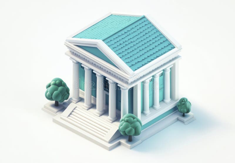 Isometric Teal and White Classical Building 3D Model Stock Illustration ...