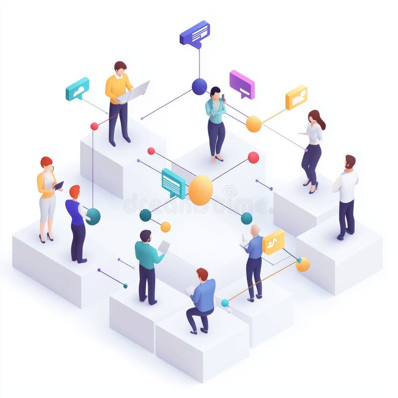 Isometric Team Collaboration with Digital Communication Stock ...