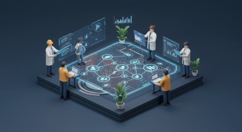 Isometric Team Collaboration on Futuristic Digital Project Stock ...