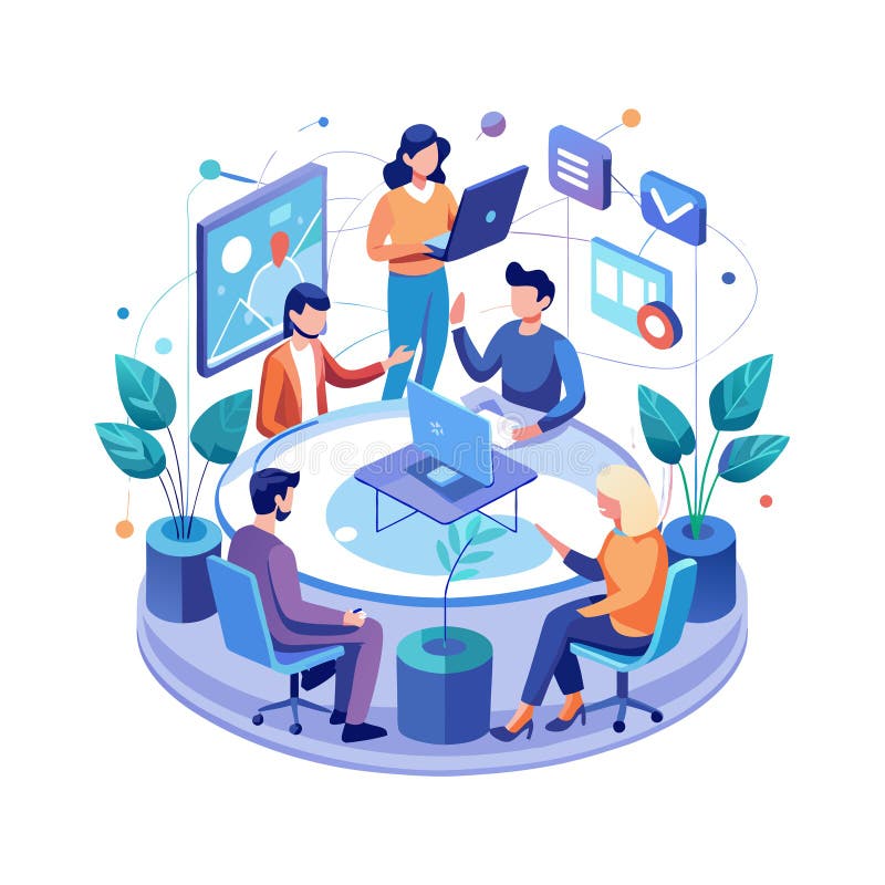 Isometric Team Meeting: Collaborative Office Environment with Data Visualization and Technology ...