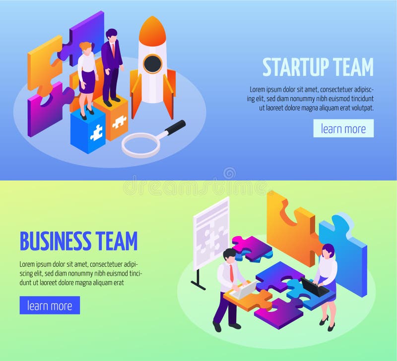 Isometric Teamwork Business Horizontal Banner Template Collection Stock ...