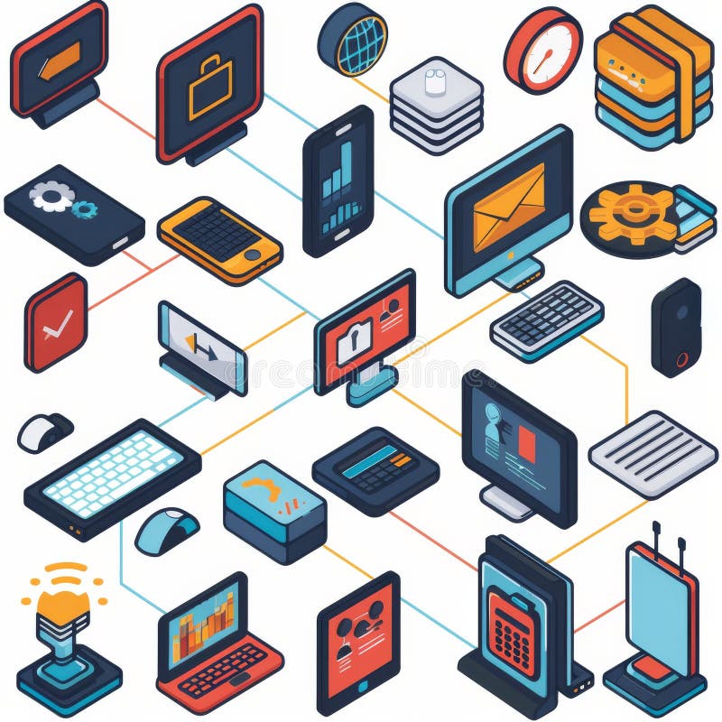 Isometric Tech Devices Connection Stock Illustration - Illustration of ...
