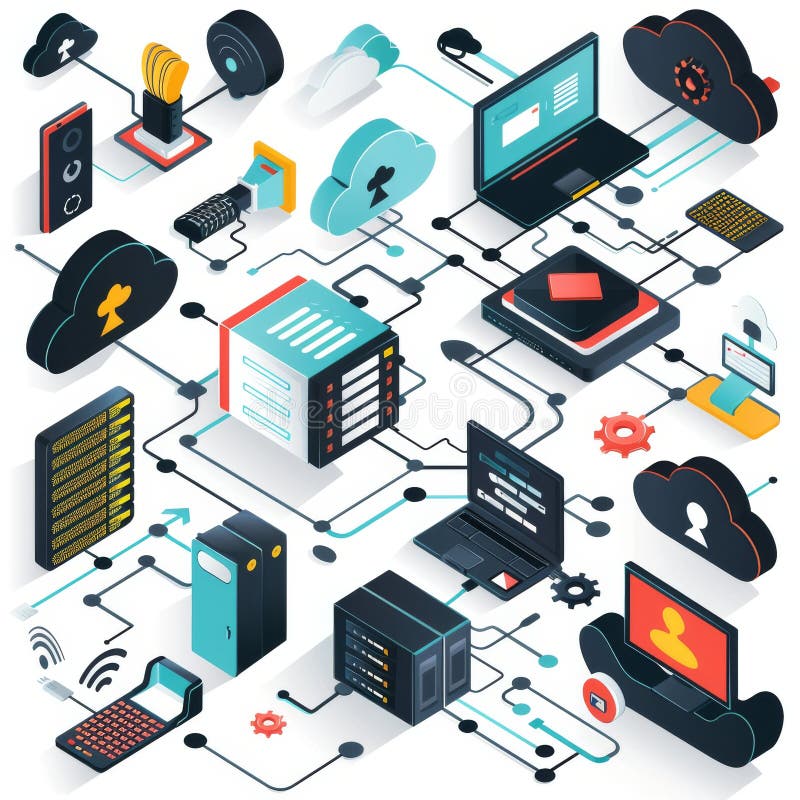 Isometric Technology and Cloud Computing Network Stock Illustration ...