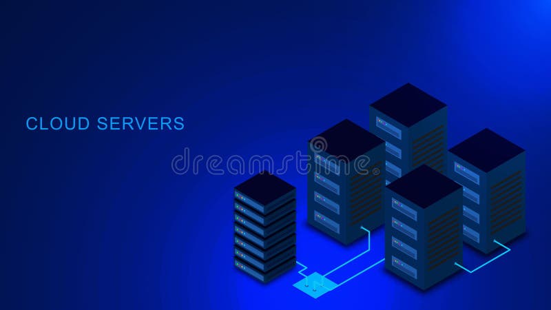Isometric Style Server Computer Rack on Blue Background Stock ...