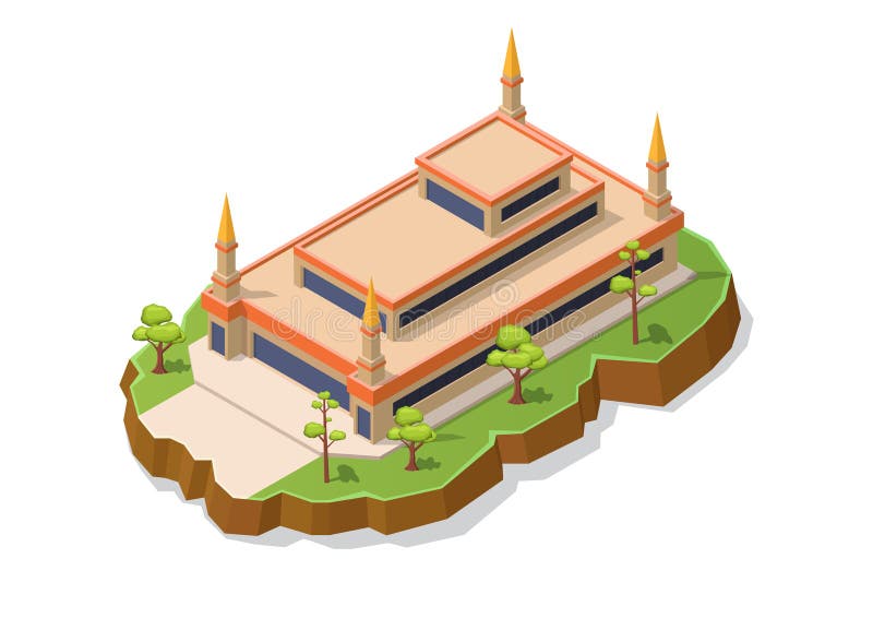 Isometric Temple Building on Island Stock Vector - Illustration of ...