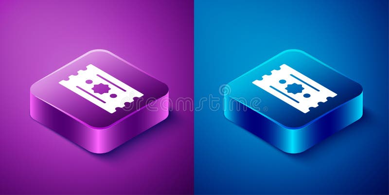 Isometric Ticket Icon Isolated on Blue and Purple Background. Amusement ...