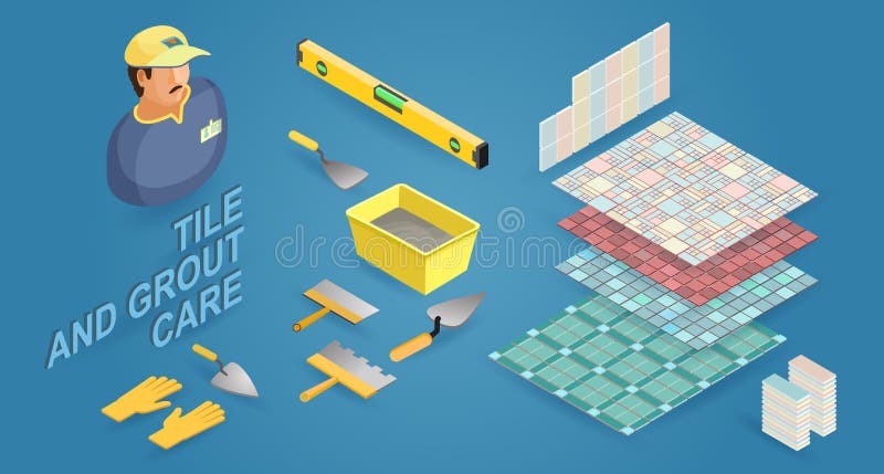 Isometric Tiler, Instruments and Tile. Builder, Tiled Floor Samples ...