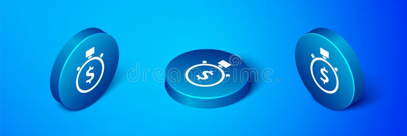 Isometric Time is Money Icon Isolated on Blue Background. Money is Time ...