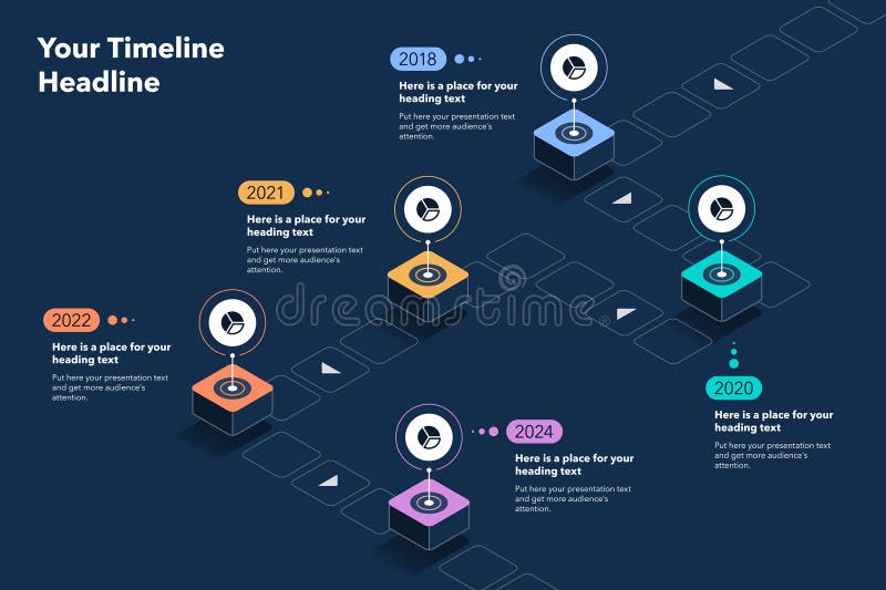 Isometric Timeline Infographic Template with Five Stages - Dark Version ...