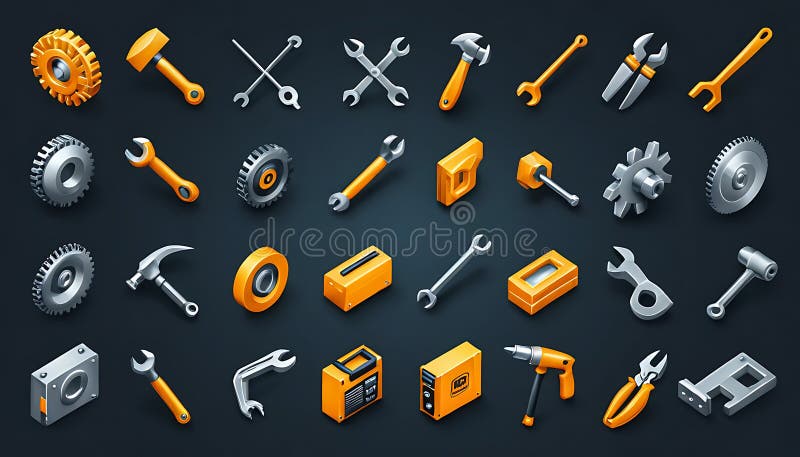 Isometric Tool Icons stock illustration. Illustration of design - 380486730