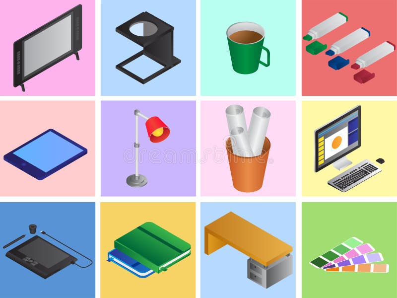 Isometric Tools for Graphic Design Stock Illustration - Illustration of ...