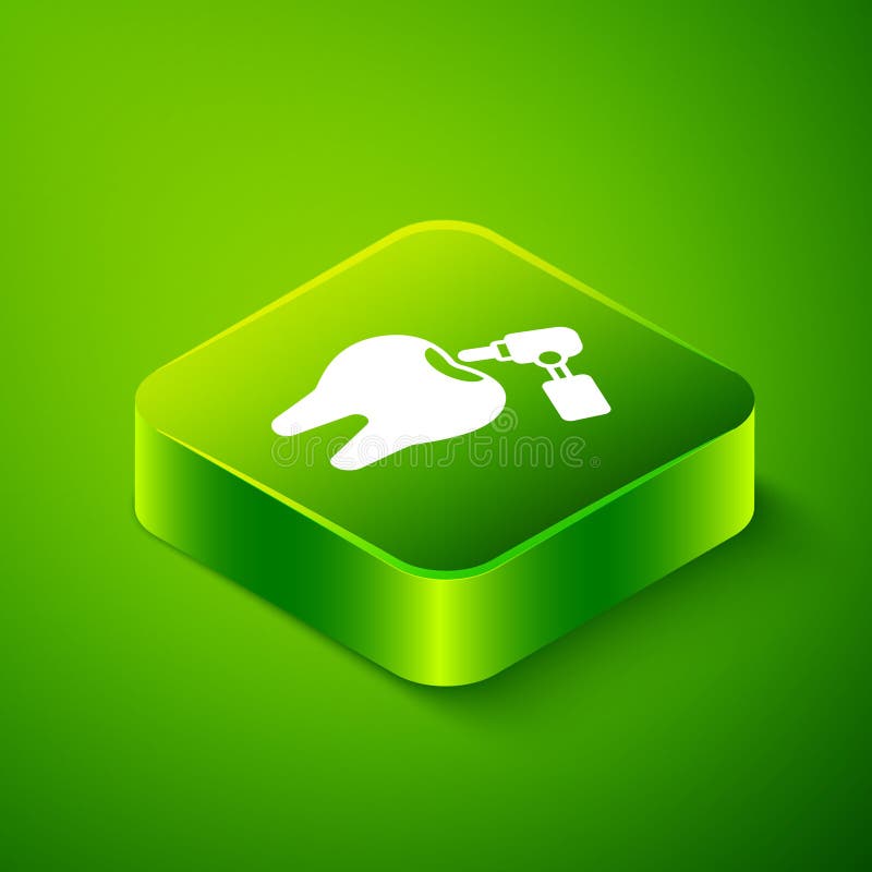 Isometric Tooth with Caries and Tooth Drill Icon Isolated on Green ...