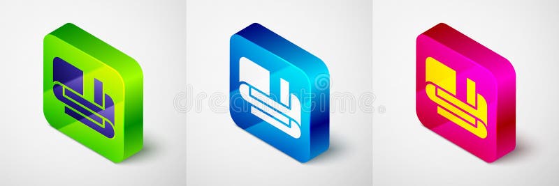 Isometric Towel Stack Icon Isolated on Grey Background. Square Button ...