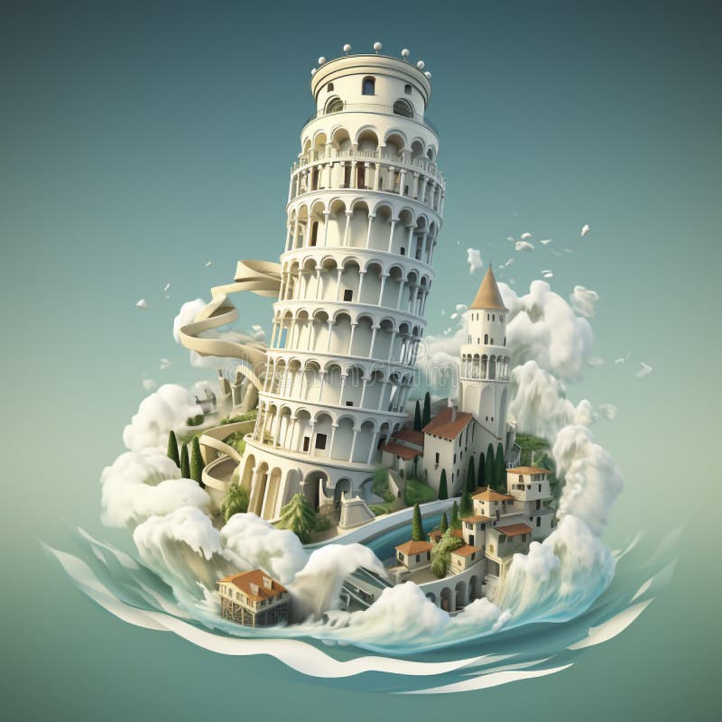Isometric Tower of Pisa in the Waves Stock Illustration - Illustration ...