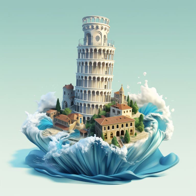 Isometric Tower of Pisa in the Waves Stock Illustration - Illustration ...