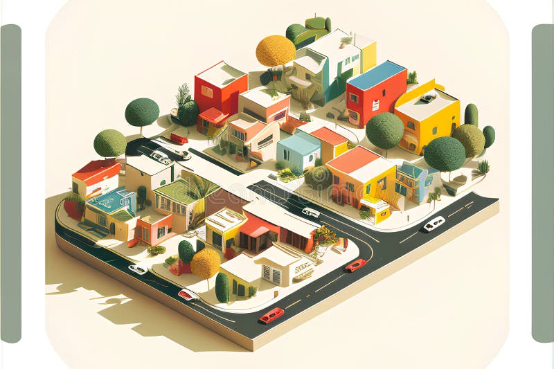 Isometric Town with Houses, Roads and Trees. Vector Illustration Stock ...