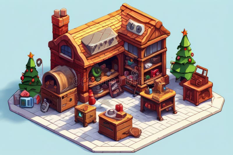 Isometric Toy Workshop D Illustration of Santas Workshop Using I Stock ...