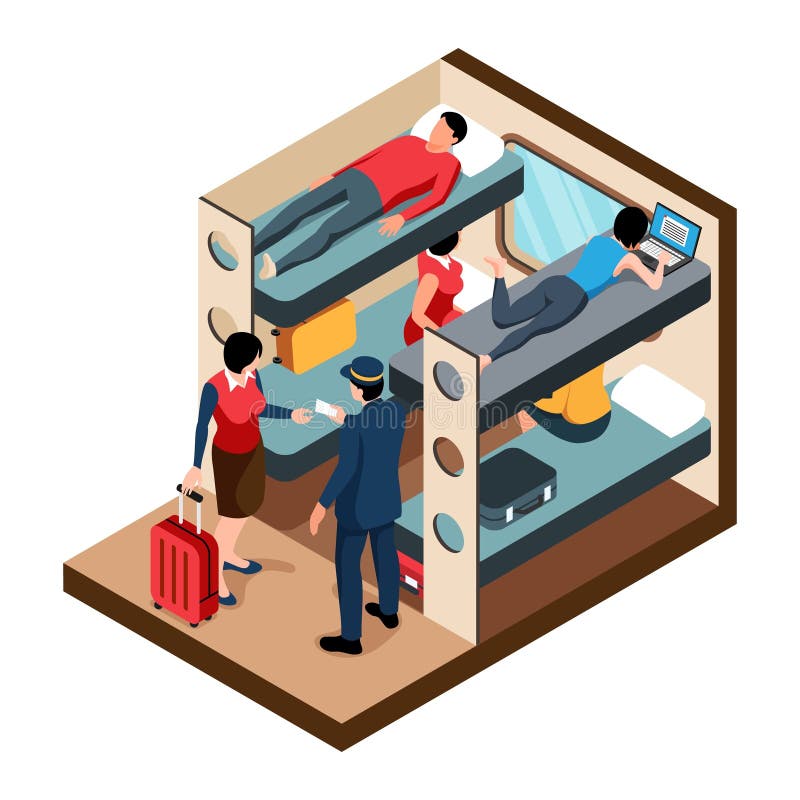 Isometric Train Couchette Car Stock Vector - Illustration of long ...