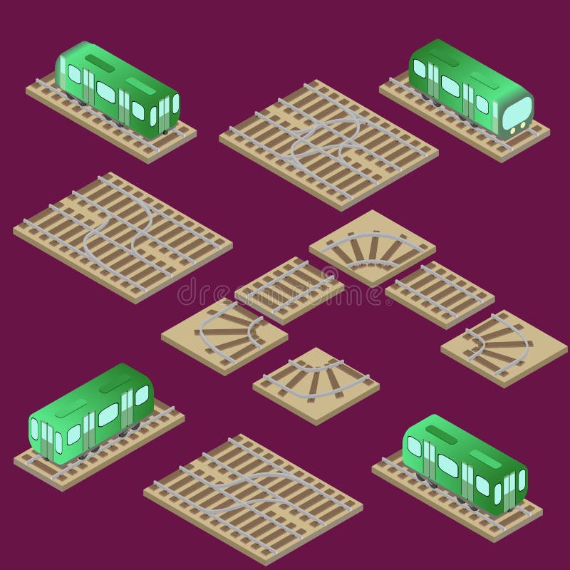 Isometric Train and Railway System, with Parts, Turn and Crossro Stock ...