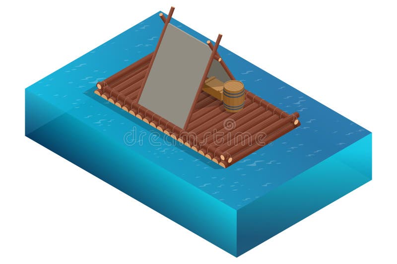 Isometric Travel Down the River on a Wooden Raft. Rest and Travel Stock ...