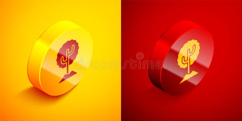 Isometric Tree Icon Isolated on Orange and Red Background. Forest ...