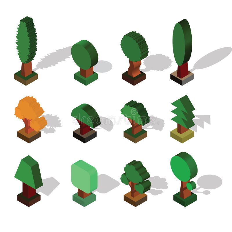 Isometric Tree. Set of Different Trees with Shade in Isometric P Stock ...
