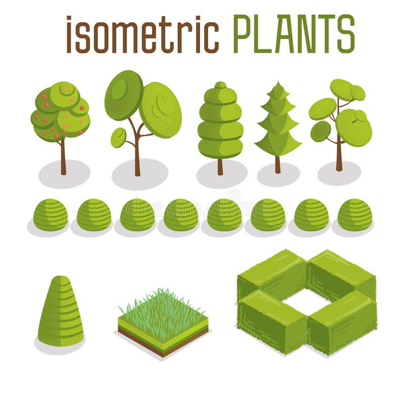Park Plants Isometric Set stock vector. Illustration of cube - 183129436