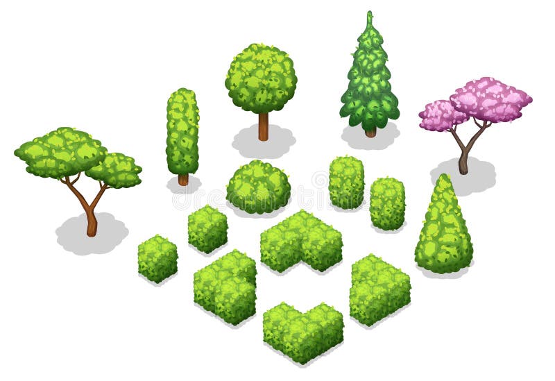 Isometric Trees and Park Objects. Isolated Vector Illustrations. Stock ...