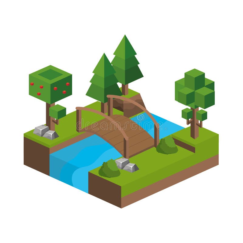 Isometric Trees and River Design Stock Vector - Illustration of element ...