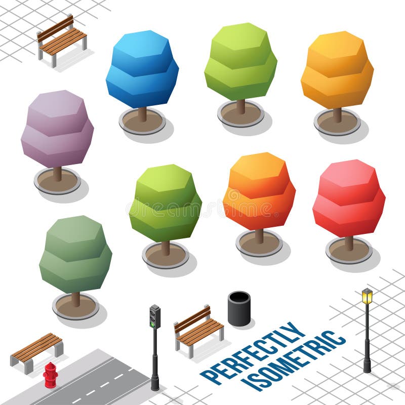 Isometric Trees Set 3 Isolated on White Stock Vector - Illustration of ...