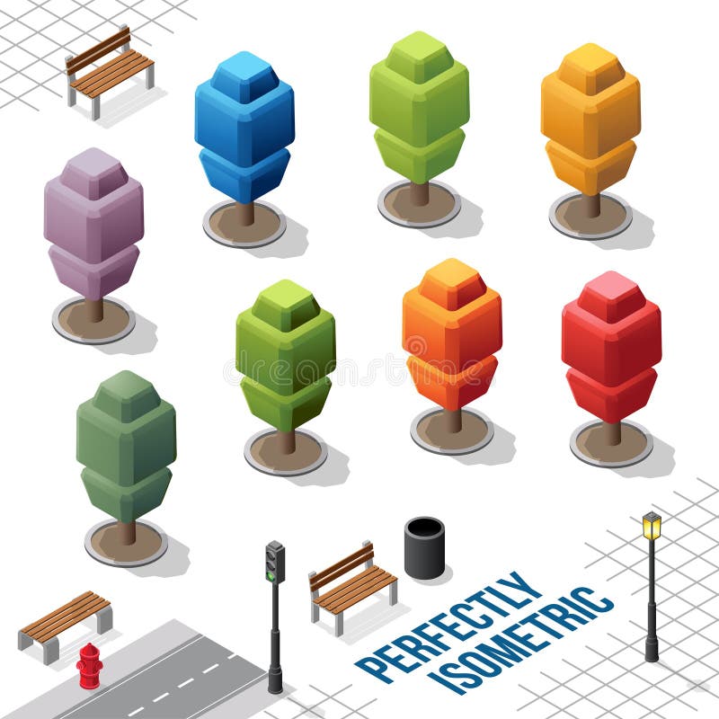 Isometric Trees Set 7 Isolated on White Stock Vector - Illustration of ...