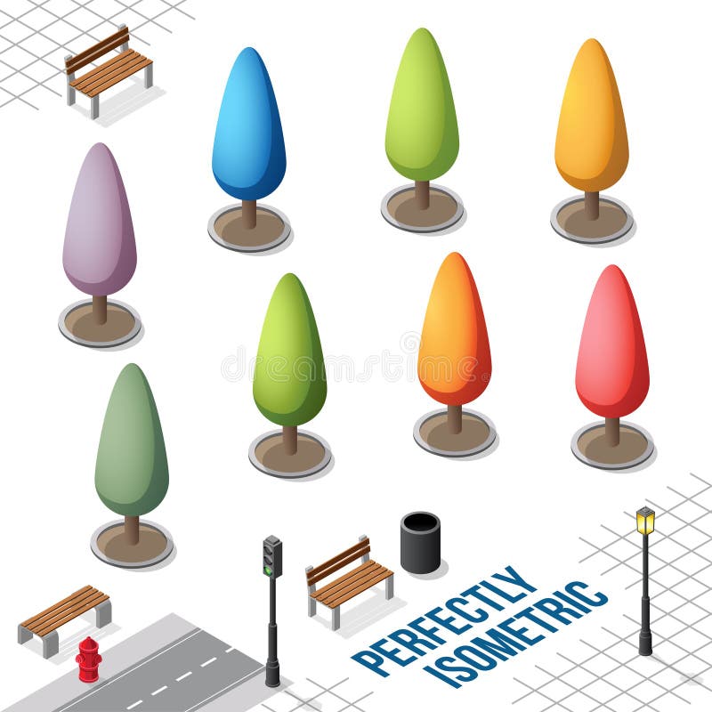 Isometric Trees Set 8 Isolated on White Stock Vector - Illustration of ...