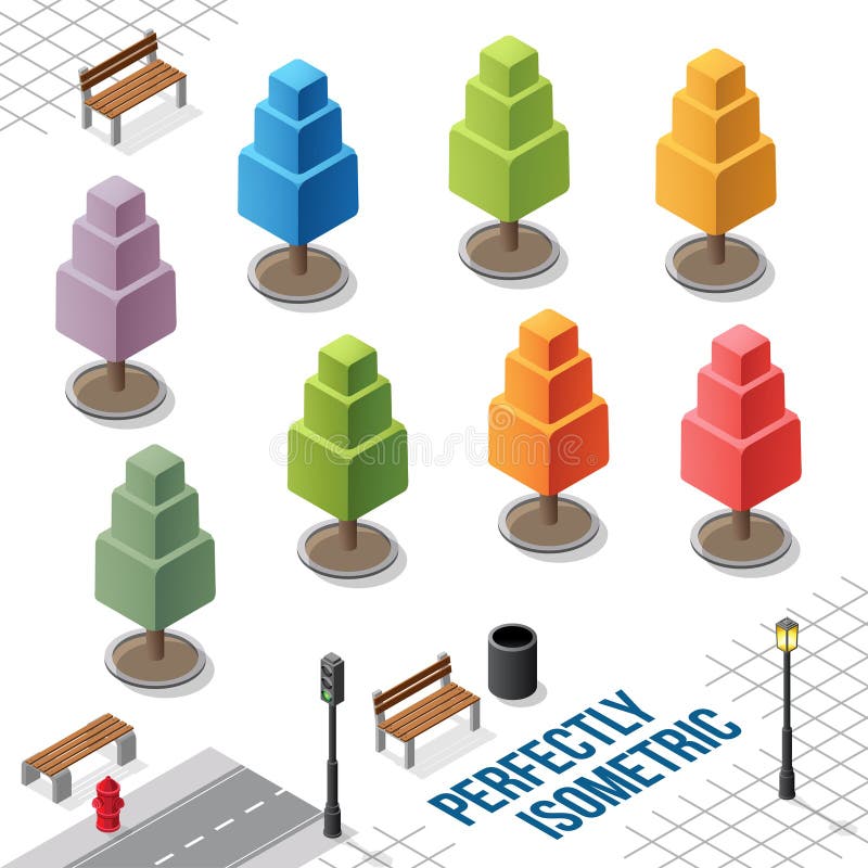 Isometric Trees Set 10 Isolated on White Stock Vector - Illustration of ...