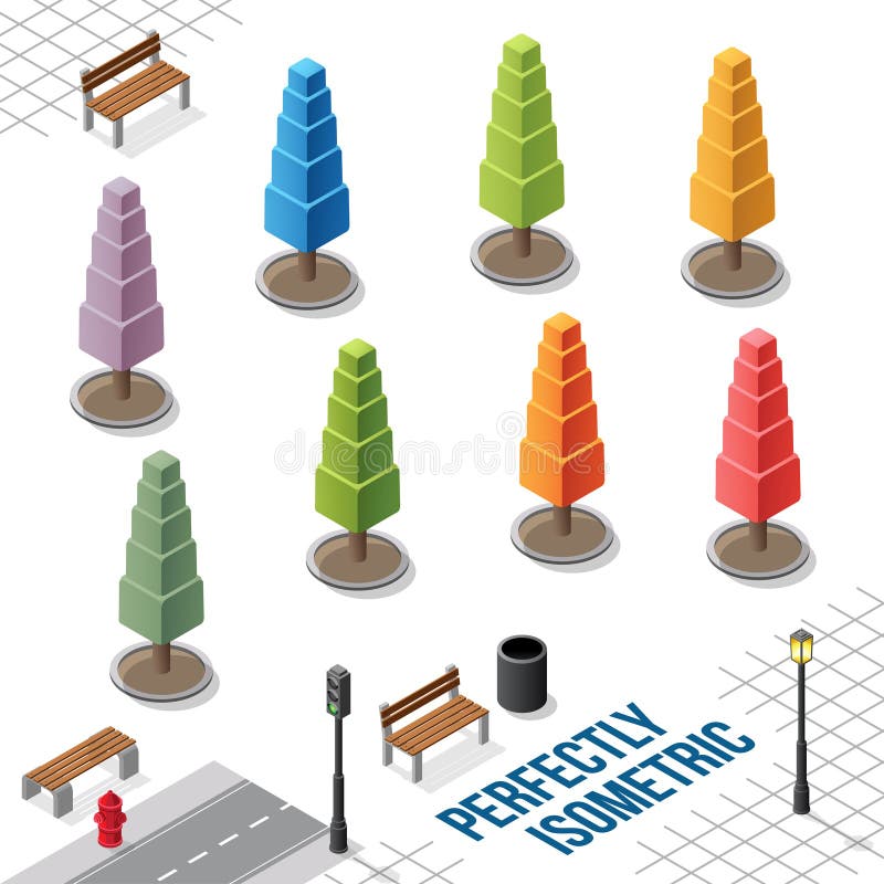 Isometric Trees Set 11 Isolated on White Stock Vector - Illustration of ...