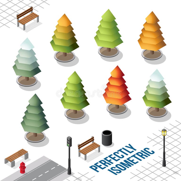 Isometric Trees Set 14 Isolated on White Stock Vector - Illustration of ...