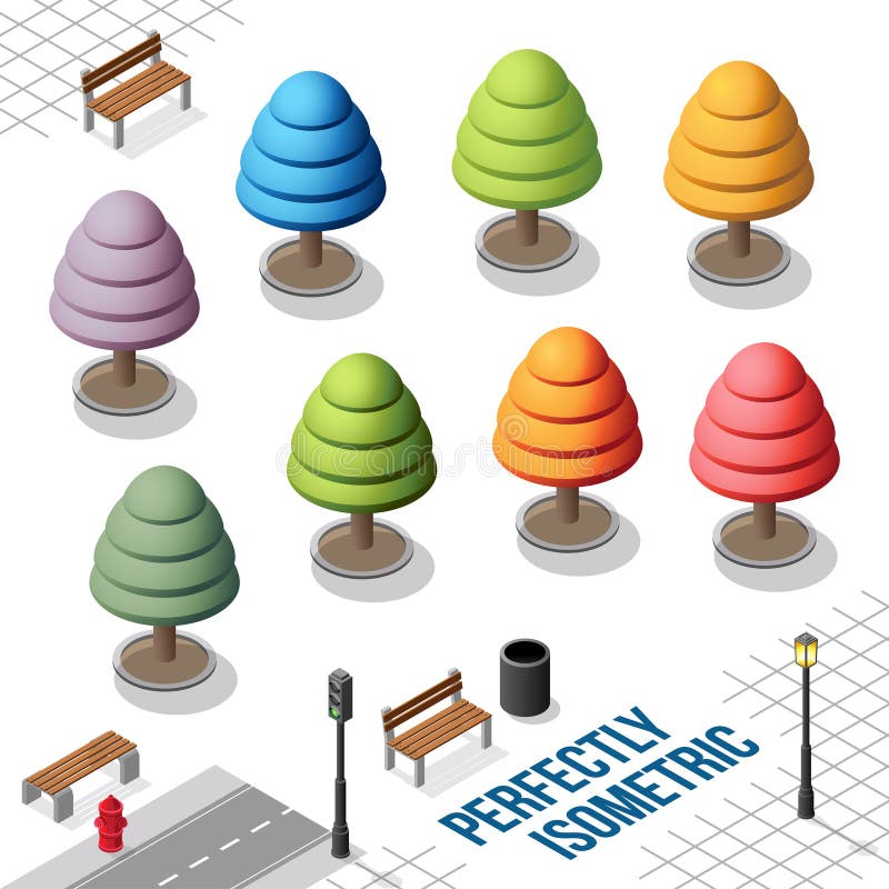 Isometric Trees Set 18 Isolated on White Stock Vector - Illustration of ...