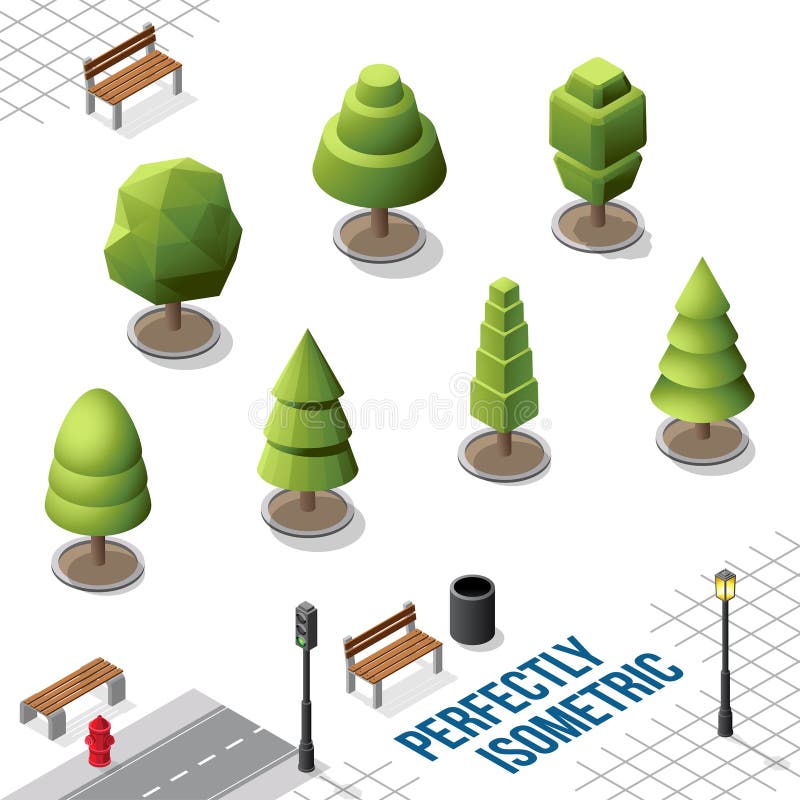 Isometric trees elements stock vector. Illustration of graphic - 69498130