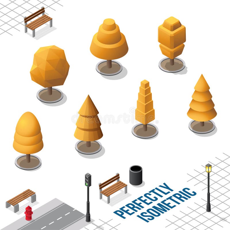 Isometric Trees Set 24 Isolated on White Stock Vector - Illustration of ...