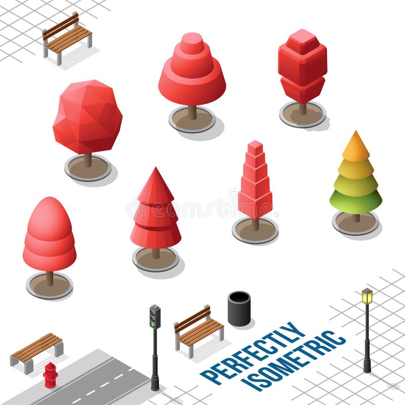 Isometric Trees Set 26 Isolated on White Stock Vector - Illustration of ...